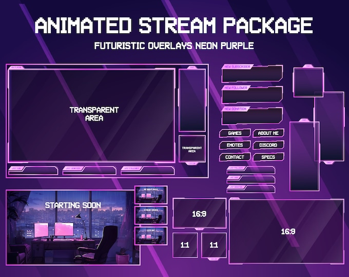 Animated Neon Purple Chat Box for Twitch | Custom Stream Overlay | Lofi ...