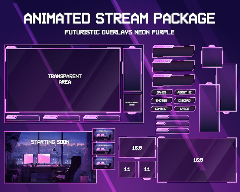 Animated Lofi Twitch Overlay Stream Package Game Room | Cool Neon ...