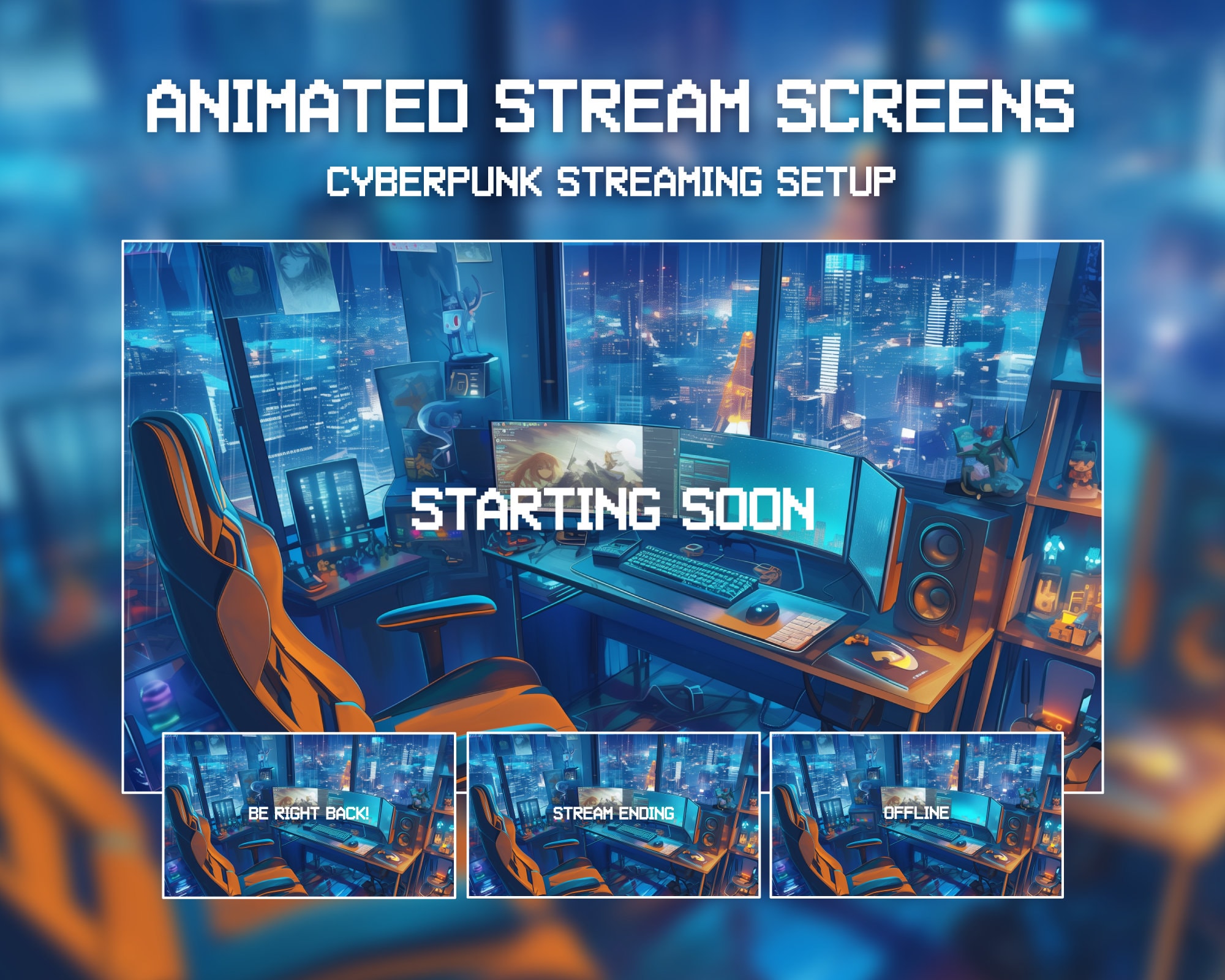 Animated Lofi Twitch Stream Screens | Lofi Streaming Setup | Cyberpunk ...