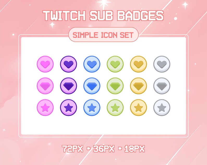 Heart Diamond Star Twitch Sub Badges Simple Icon Set - Etsy