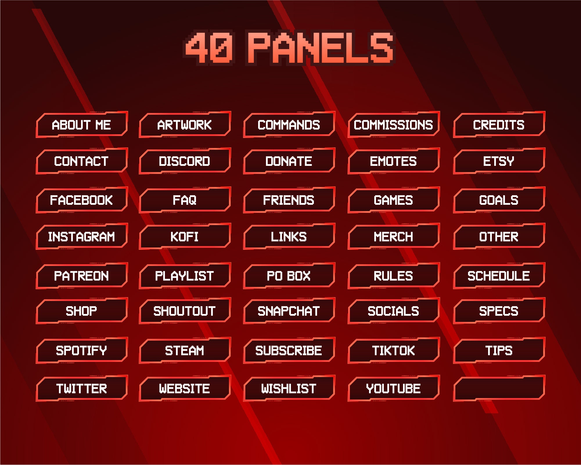 Futuristic Neon Twitch Panels 40 Panels Custom Twitch Panels Red Twitch ...