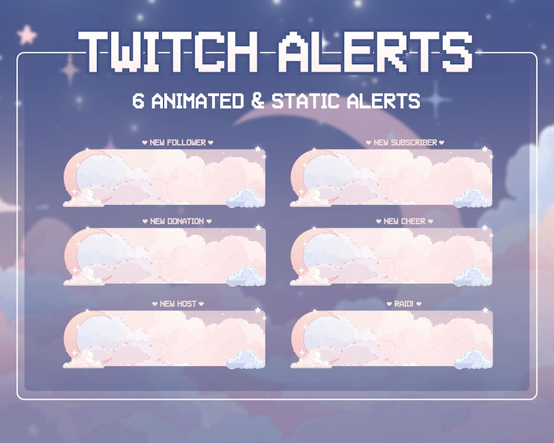Cozy Animated Twitch Stream Alerts | Moon and Clouds | Twitch Animated ...