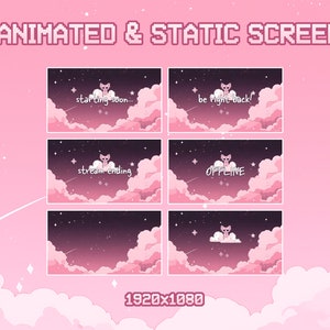 Animated Cozy Twitch Stream Screens | Mystical Cat Pink | Animated ...