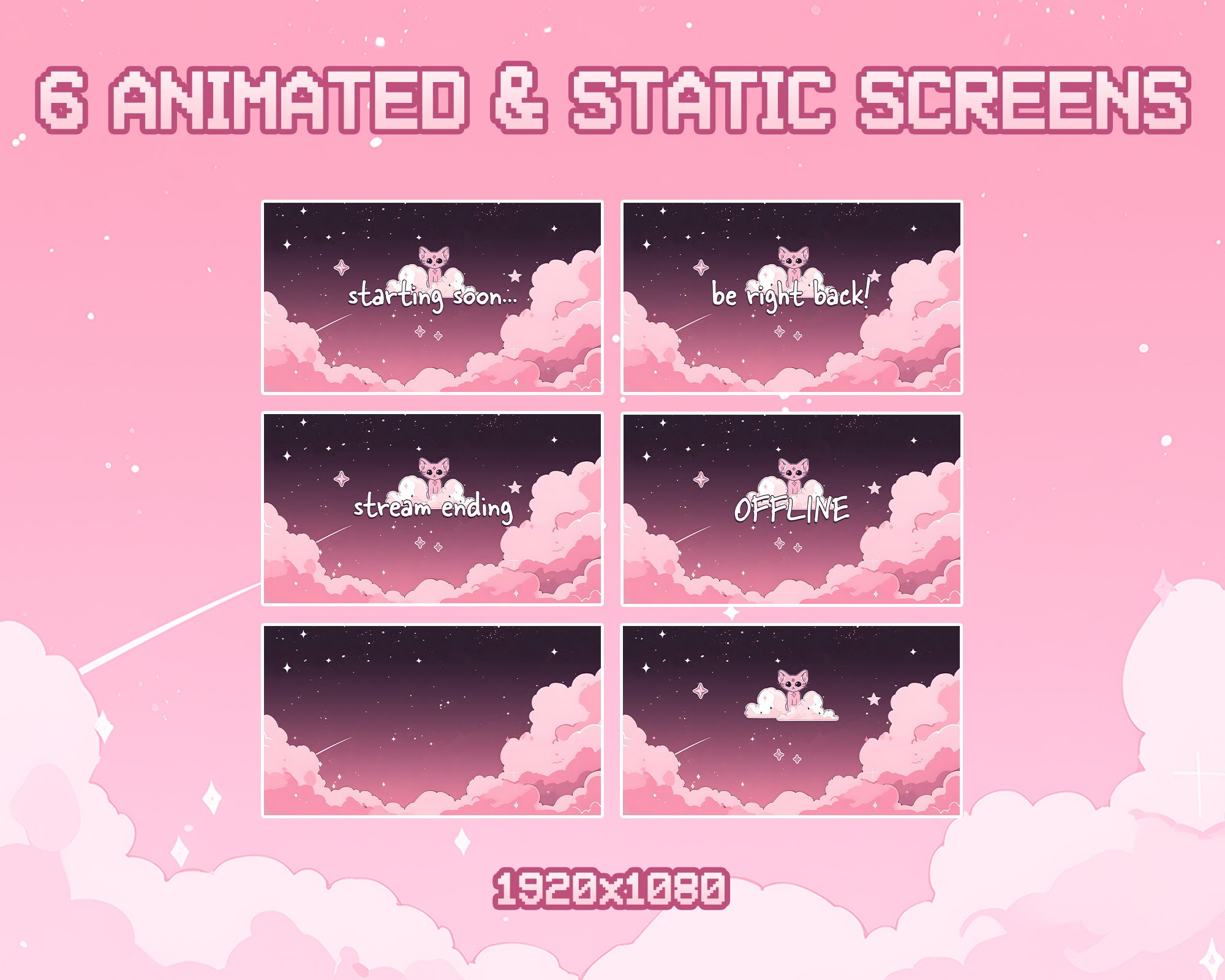 Animated Cozy Twitch Stream Screens | Mystical Cat Pink | Animated ...