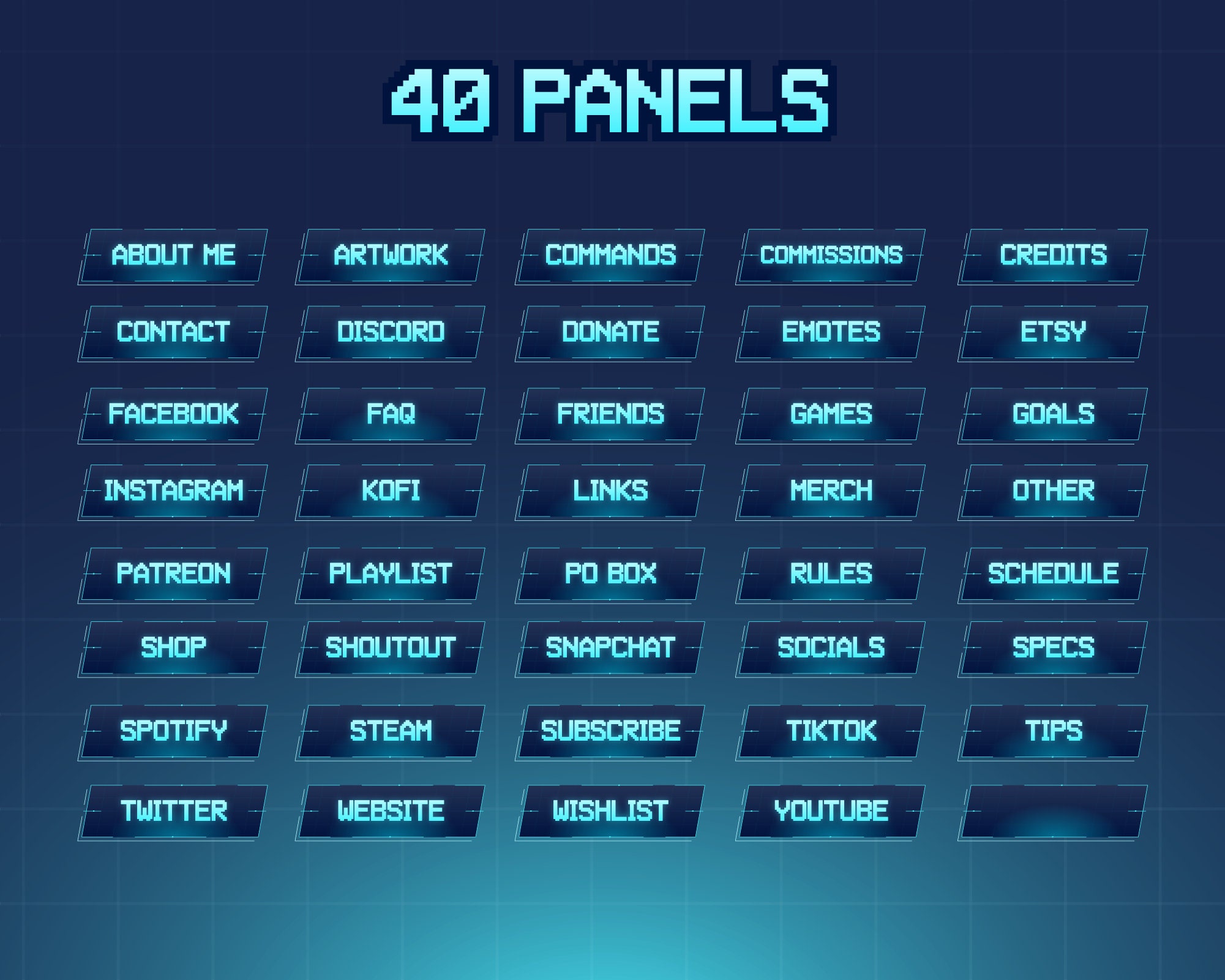 Neon Twitch Panels | 40 Panels | Custom Twitch Panels | Blue Twitch ...