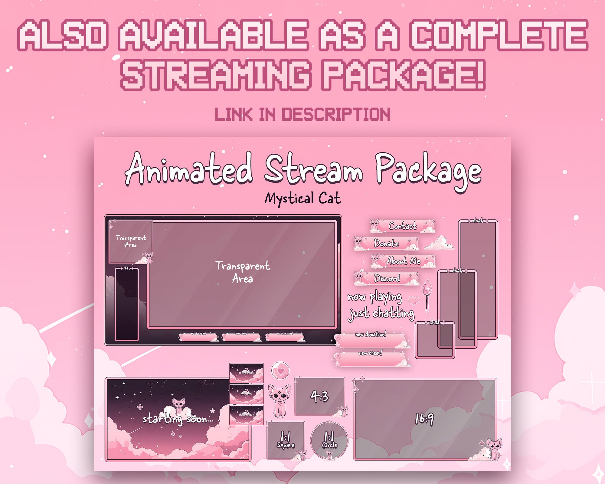 Animated Cozy Twitch Stream Screens | Mystical Cat Pink | Animated ...