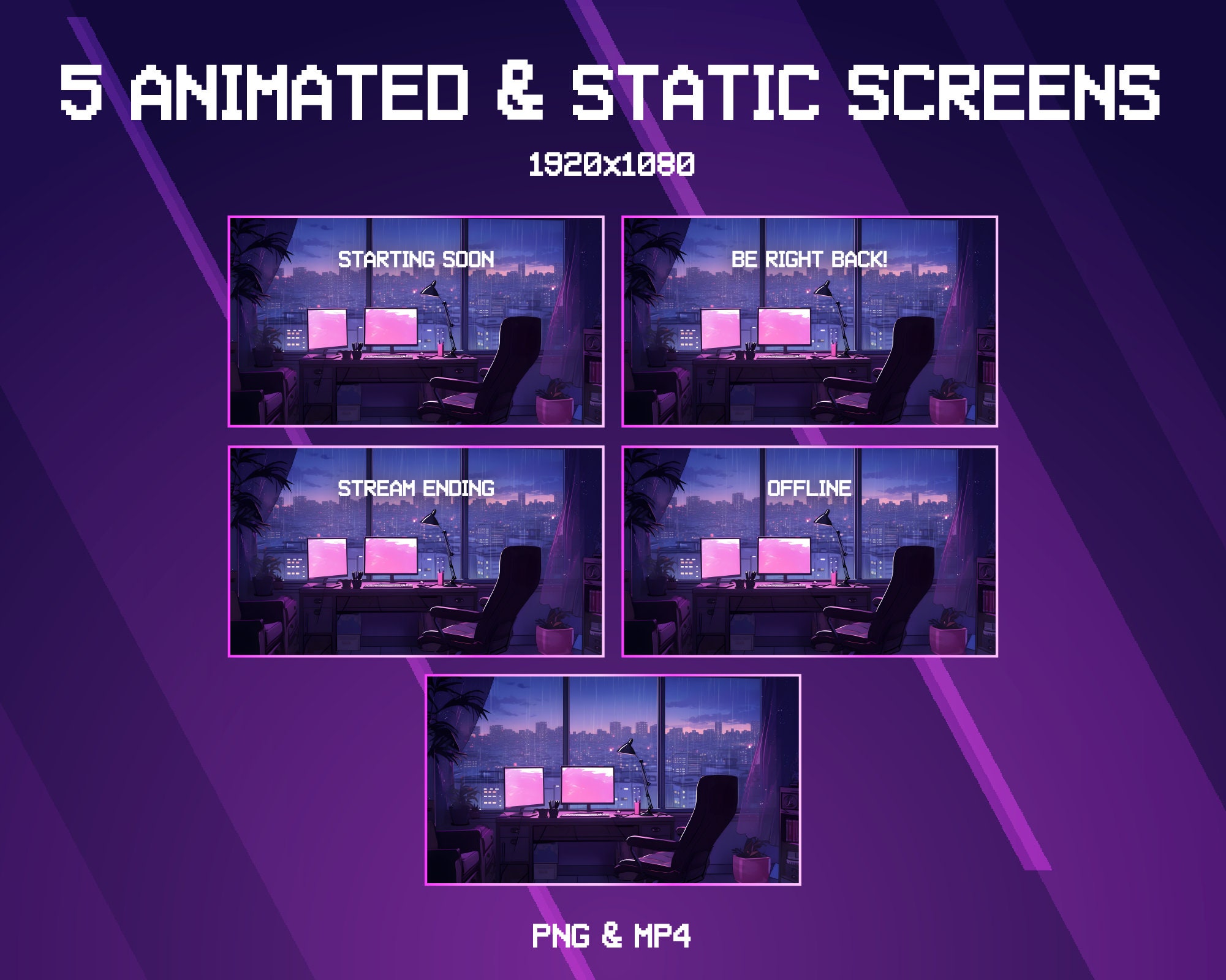 Animated Lofi Twitch Overlay Stream Package Game Room | Cool Neon ...