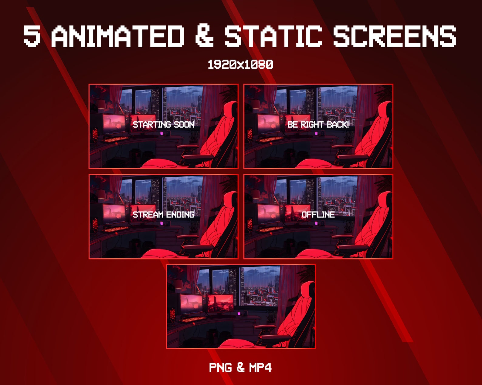 Animated Lofi Twitch Overlay Stream Package Game Room | Cool Neon ...