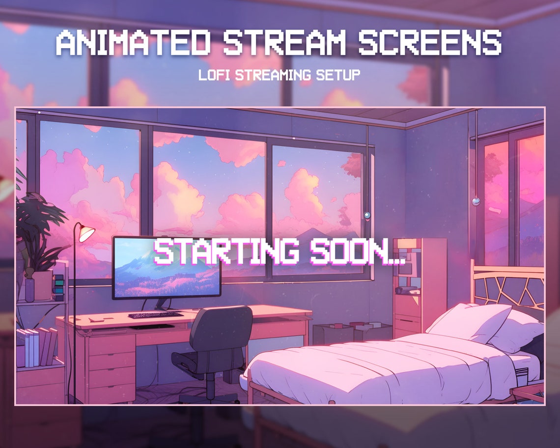 Animated Lofi Twitch Stream Screens | Twitch Overlay Pink | Lofi ...