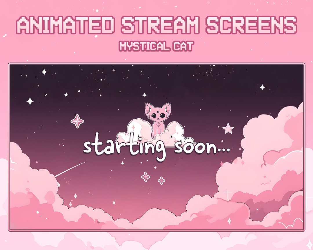 Animated Cozy Twitch Stream Screens | Mystical Cat Pink | Animated ...