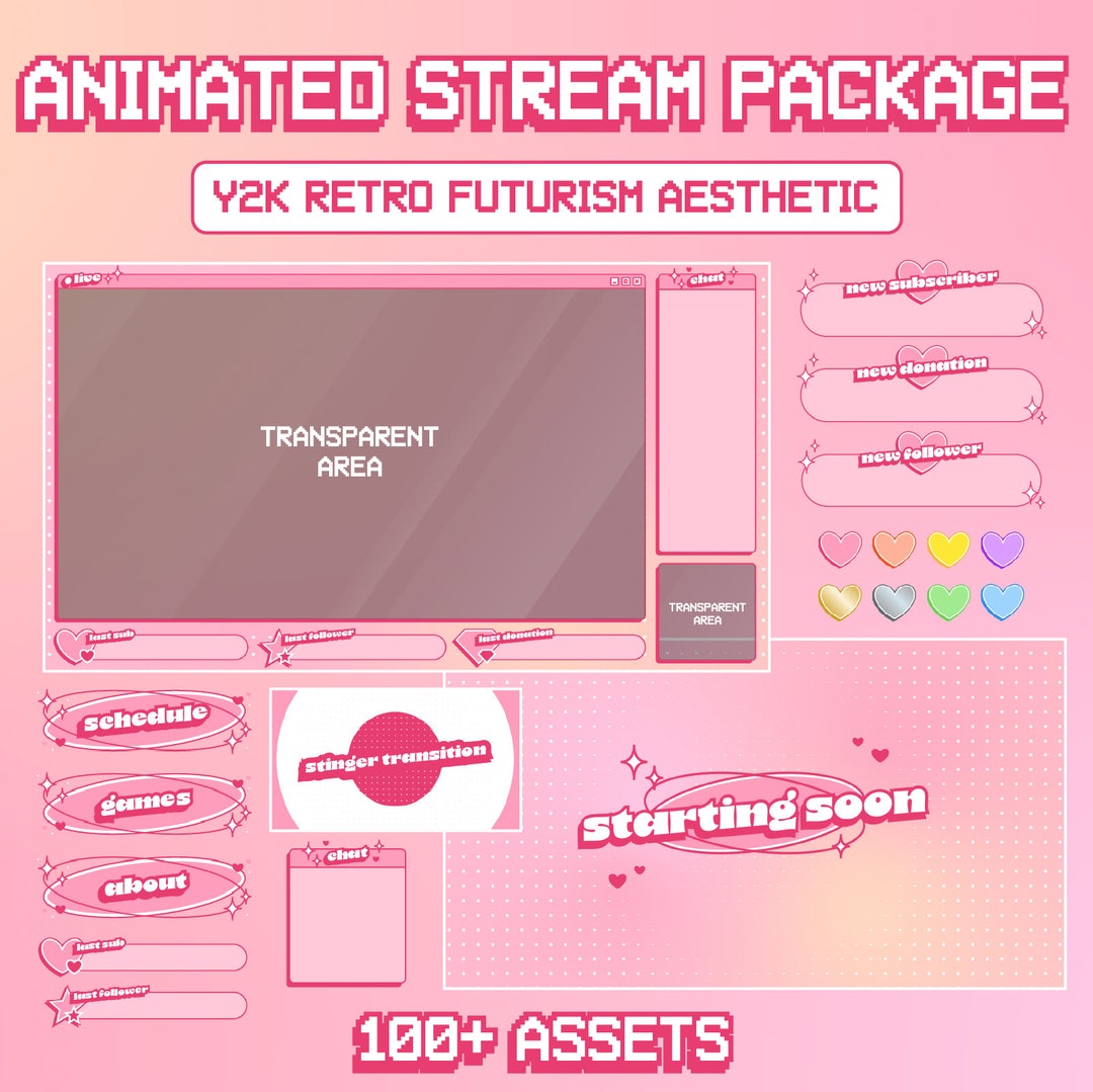 Animated Pink Twitch Overlay Stream Package Y2K Retro Aesthetic Twitch ...