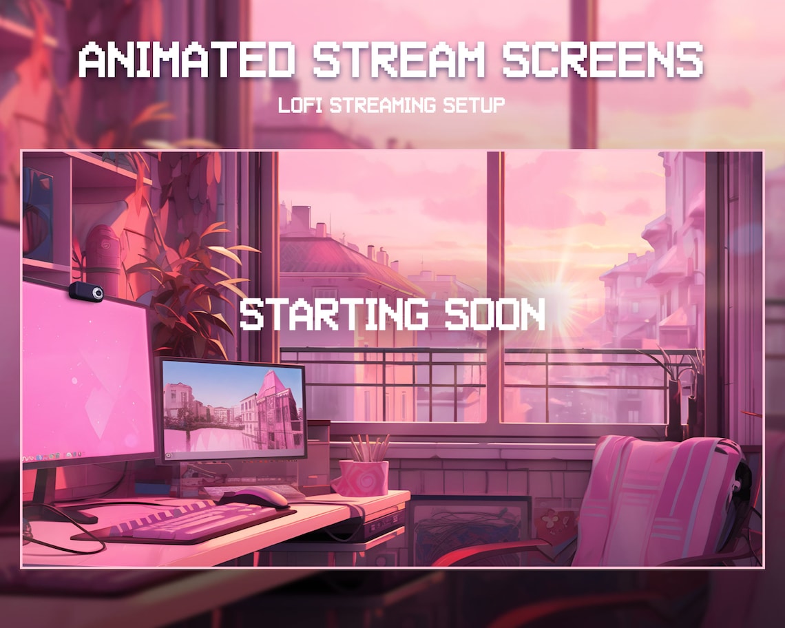 Animated Lofi Twitch Stream Screens Twitch Overlay Pink Lofi Streaming ...