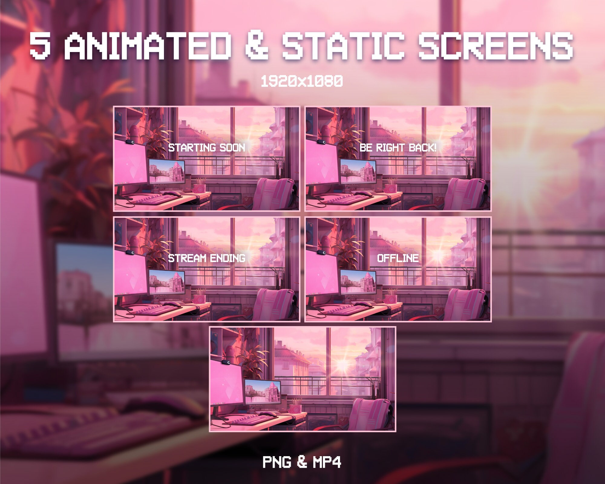 Animated Lofi Twitch Stream Screens Twitch Overlay Pink Lofi Streaming ...