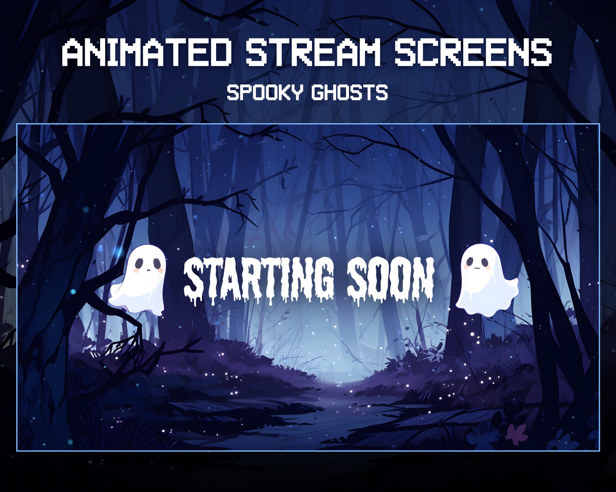 Animated Halloween Twitch Stream Screens | Spooky Ghosts | Starting Soon | Twitch Overlay Blue ...