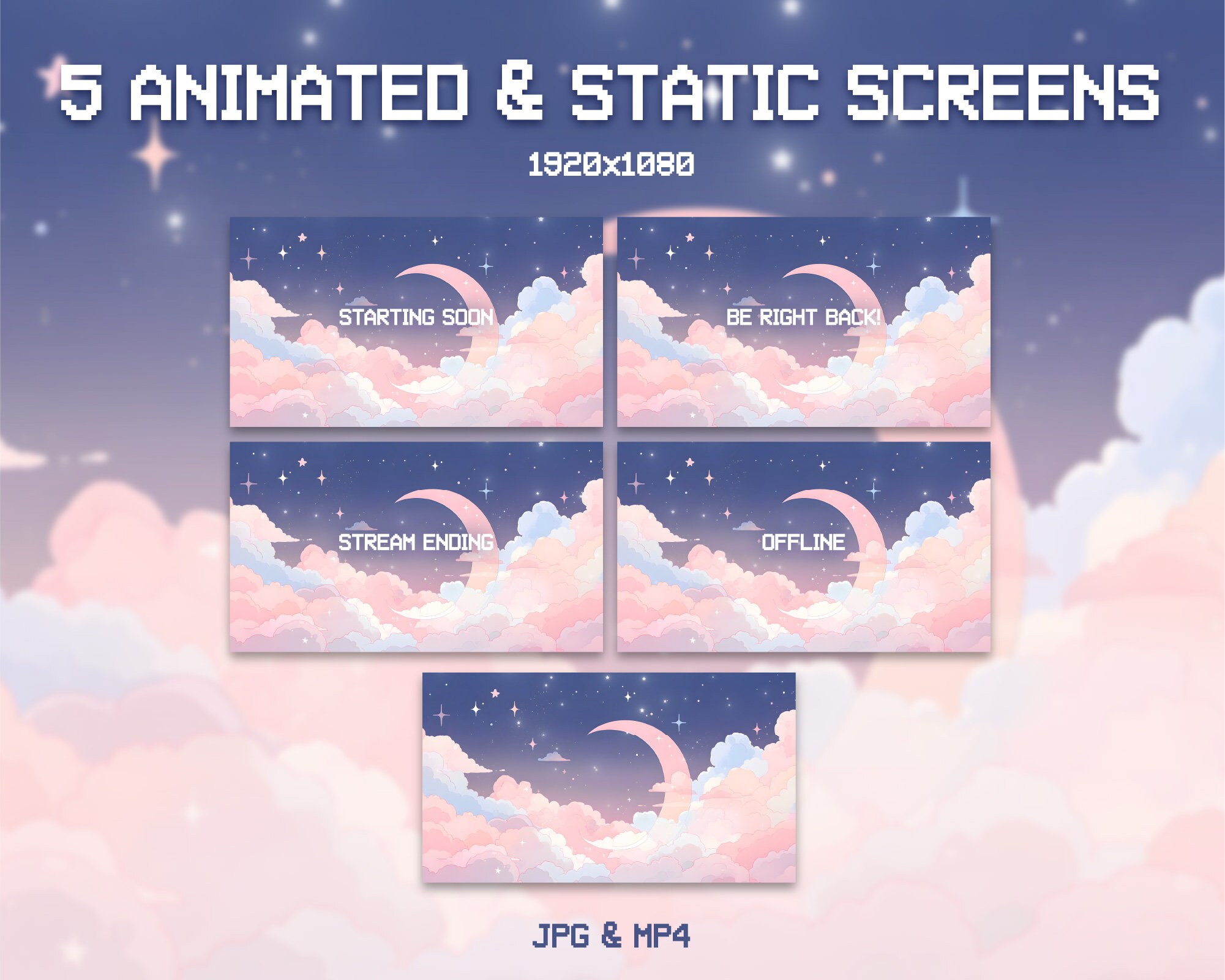 Animated Cozy Twitch Overlay Stream Package Dreamy Night Sky Twitch Overlay Pink Twitch Chat ...