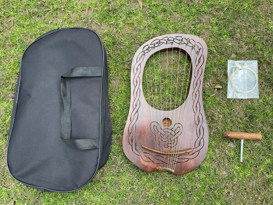 Celtic Engraved Lyre Harp 10 Metal Strings Rosewood / Lyra Harp With ...