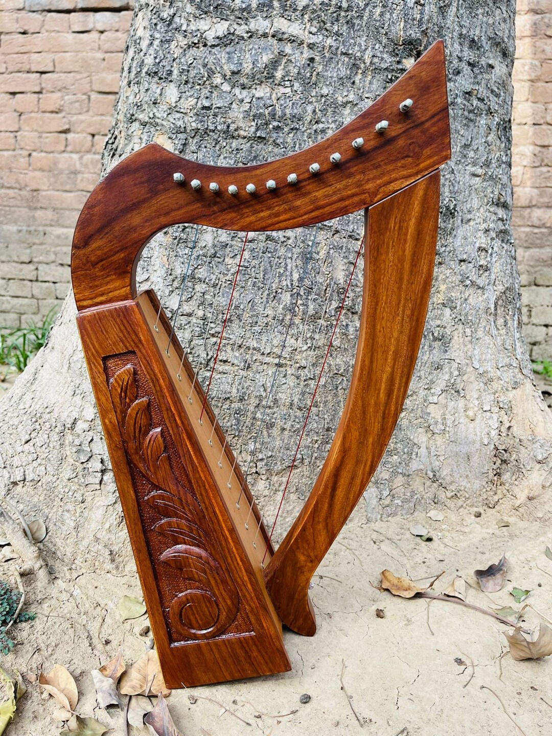 Handmade Irish Harp 12 Strings Sheesham Wood Celtic Lever Harp Folk Harp Free Carry Bag & Lyre ...