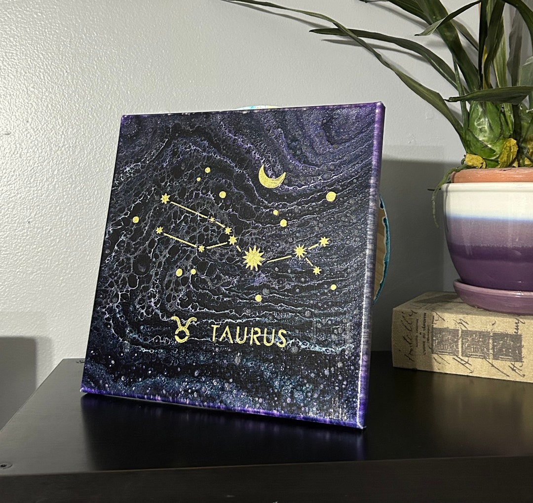 Taurus Painting- Acrylic Pour- Zodiac Sign Painting- Star Sign Painting ...