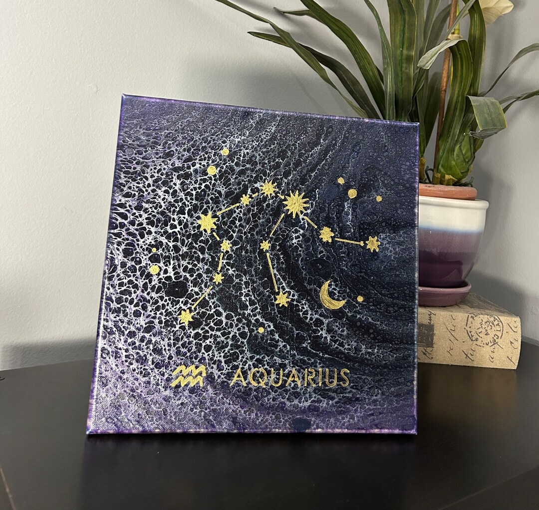 Aquarius Painting- Acrylic Pour- Zodiac Sign Painting- Star Sign ...