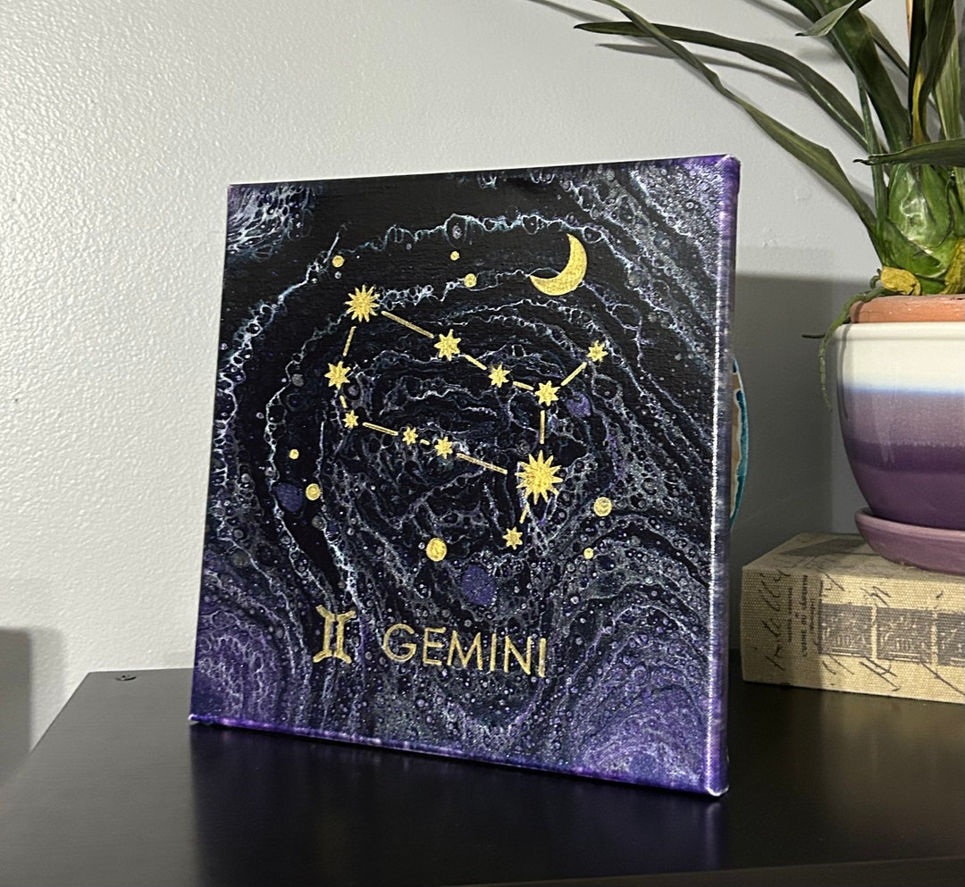 Gemini Painting Acrylic Pour Zodiac Sign Painting Star Sign Painting - Etsy