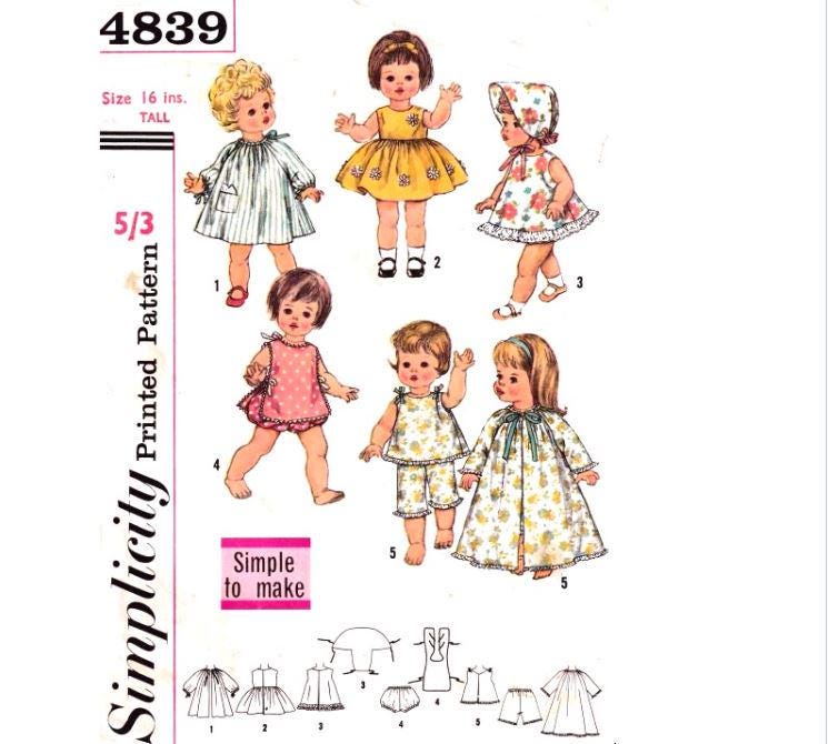 Simplicity 4839 Easy 16" Baby Doll Clothes - PDF Pattern - Etsy