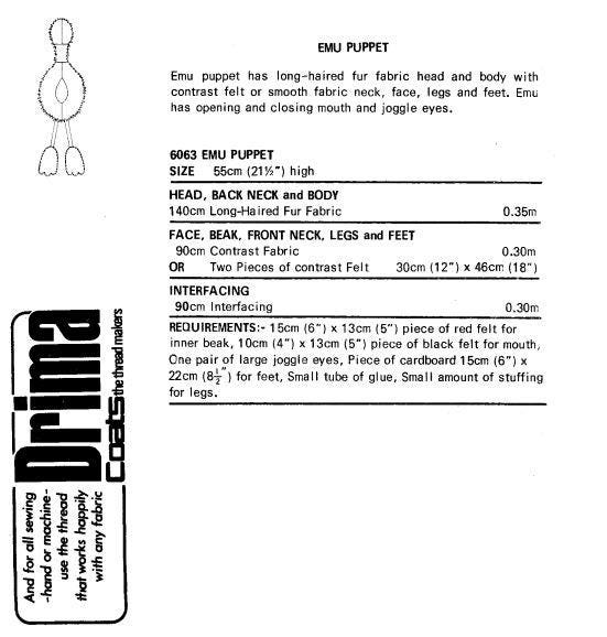 New Look 6063 Emu Puppet 21.5" Tall - PDF Pattern - Etsy