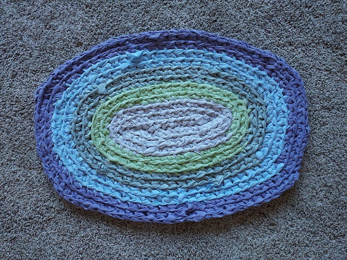 Handmade Oval Rag Rug. Beautiful Colorful Round Hand-crocheted Rug. - Etsy