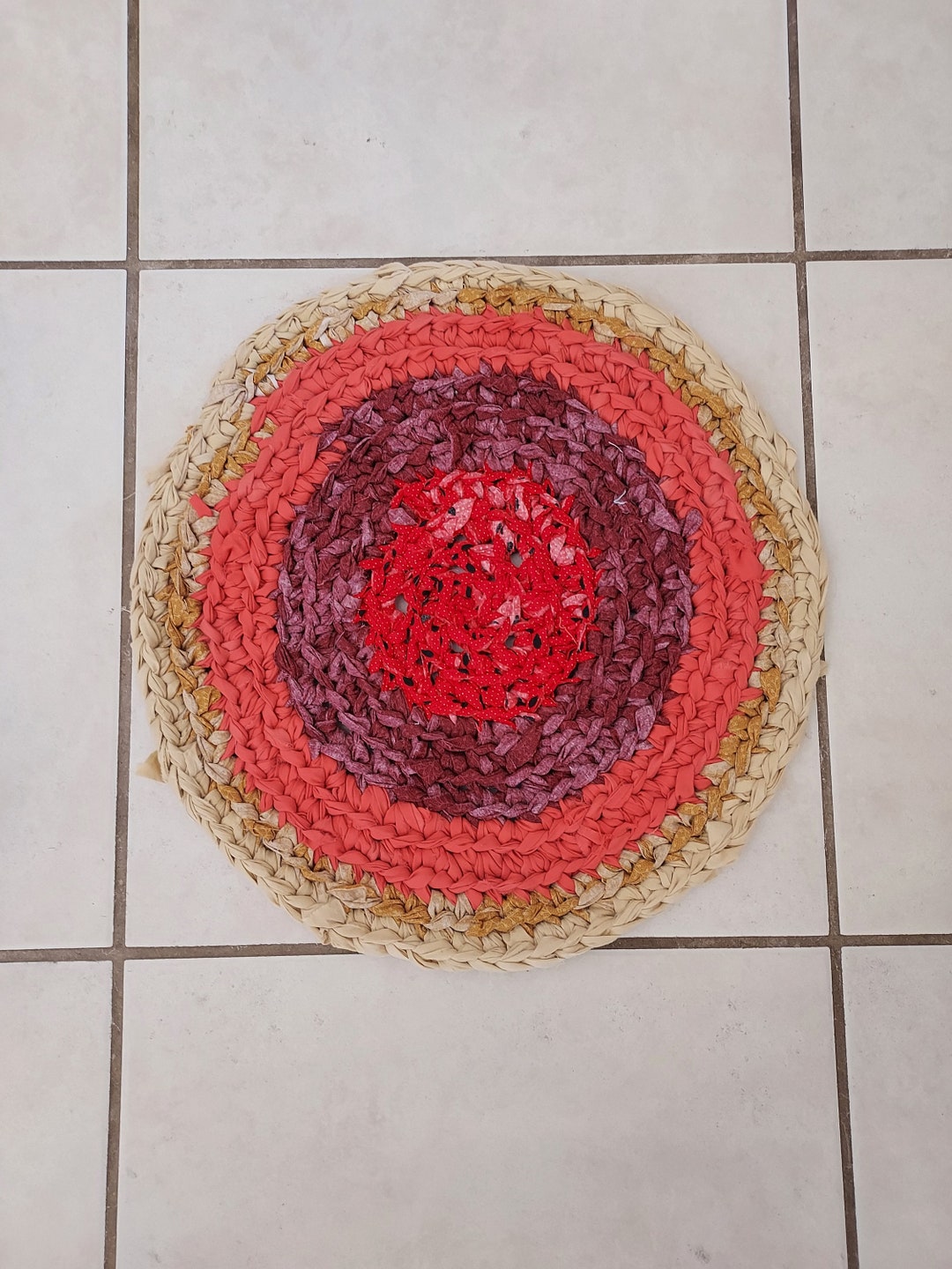 Handmade Round Rag Rug. Beautiful Colorful Hand Crocheted Accent Rug ...