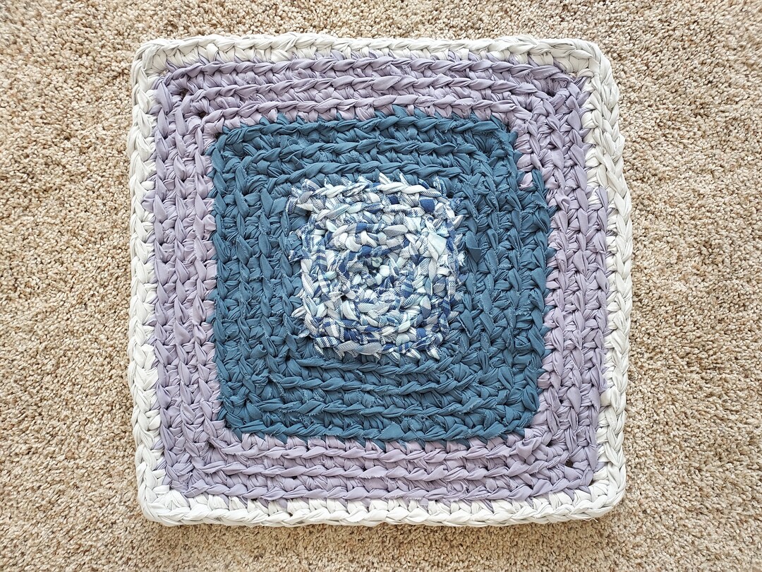 Handmade Blue and Purple Rag Rug. Colorful Beautiful Hand Crocheted ...