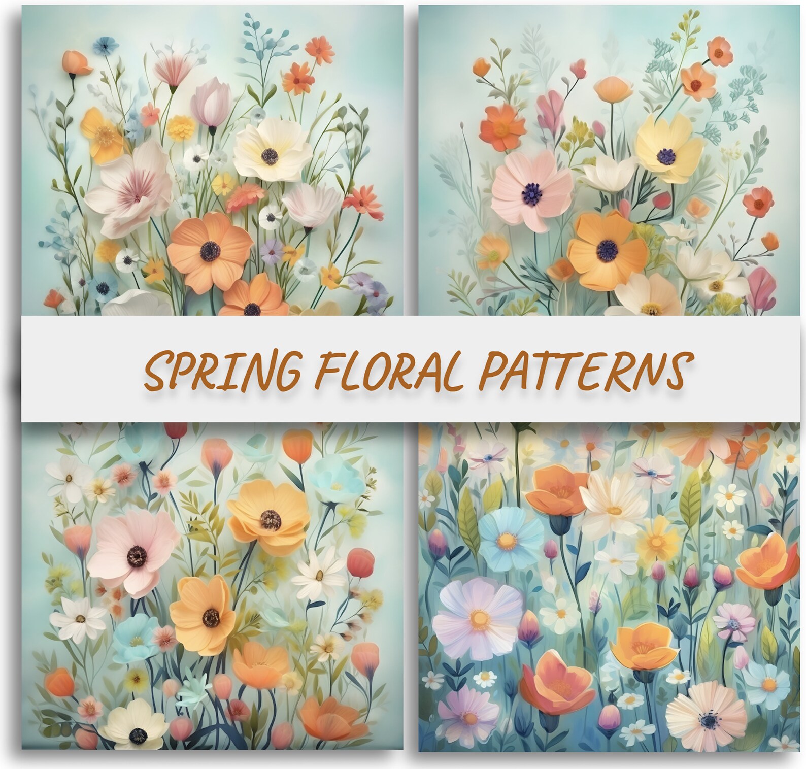 Spring Floral Digital Patterns, Scrapbook, Journal Paper, Printable for ...