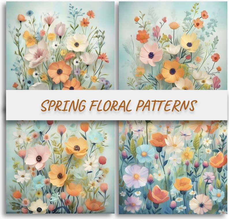 Spring Floral Digital Patterns, Scrapbook, Journal Paper, Printable for ...