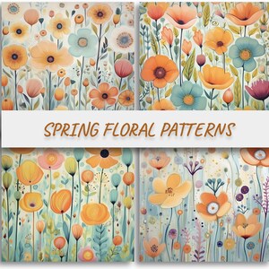 Spring Floral Digital Patterns, Scrapbook, Journal Paper, Printable for ...
