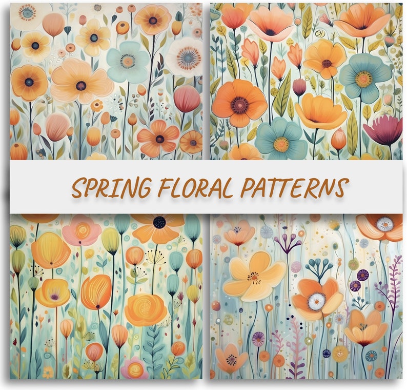 Spring Floral Digital Patterns, Scrapbook, Journal Paper, Printable for ...
