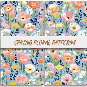 Spring Floral Digital Patterns, Scrapbook, Journal Paper, Printable for ...