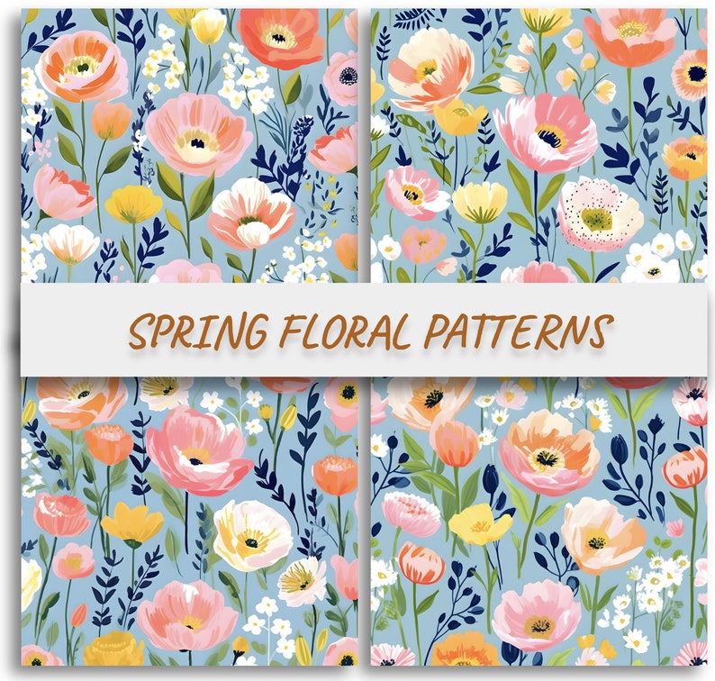 Spring Floral Digital Patterns, Scrapbook, Journal Paper, Printable for ...