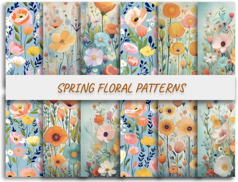 Spring Floral Digital Patterns, Scrapbook, Journal Paper, Printable for ...