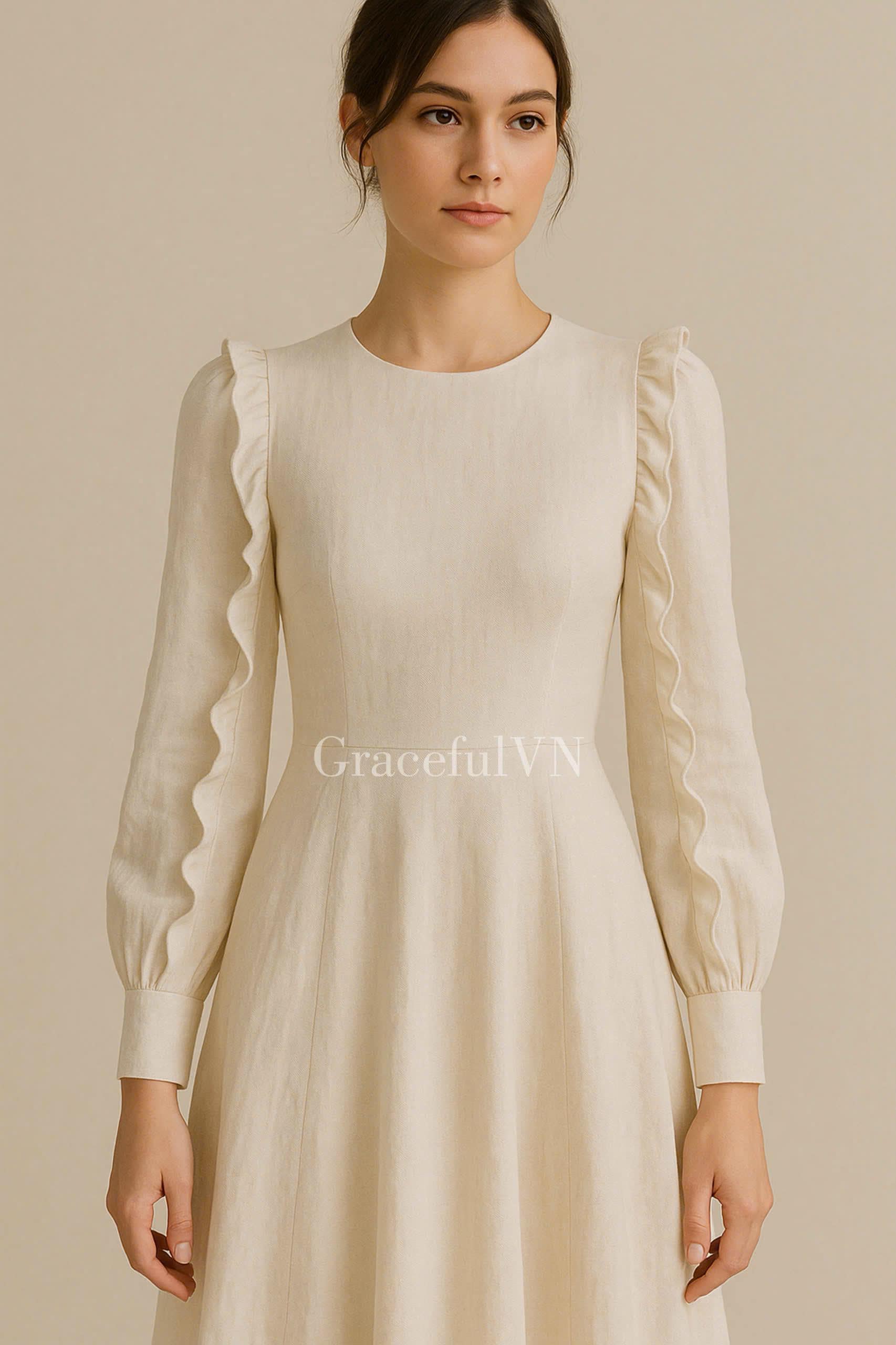 Autumn Linen Dress Sleeves Linen Dress Bridemaid Linen Dress Full ...
