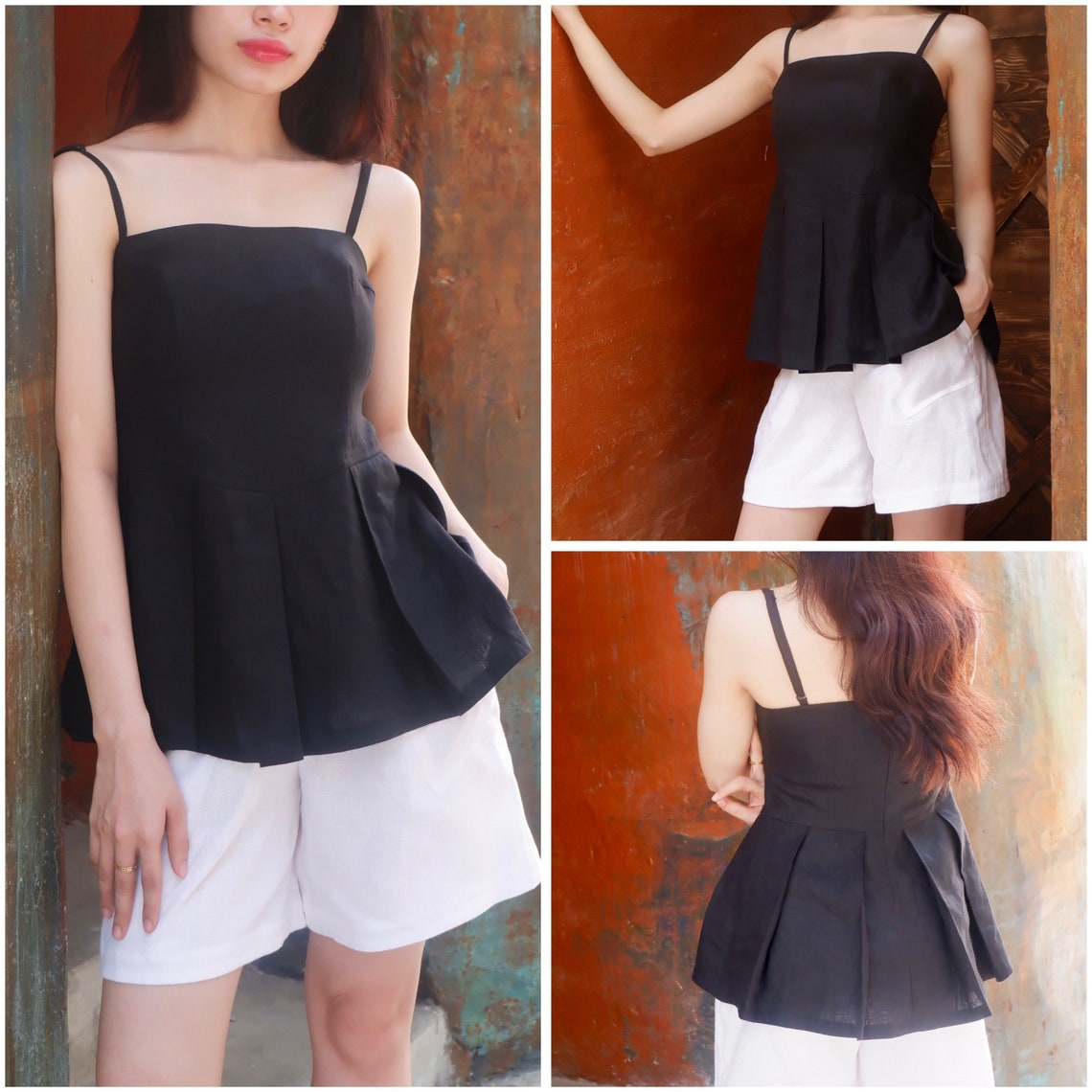 Linen Short for Women With Pockets 100% LINEN Linen Outfit Linen Top ...