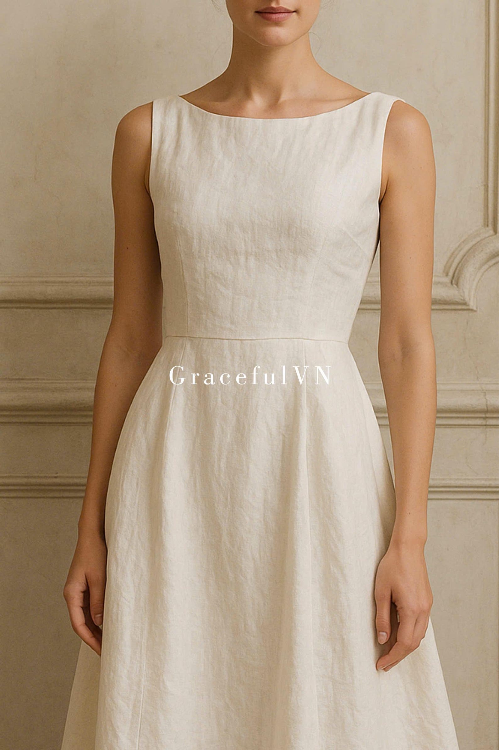 Boat Neck Linen Dress With Pockets Linen Elegant Outfit Dress for Women ...