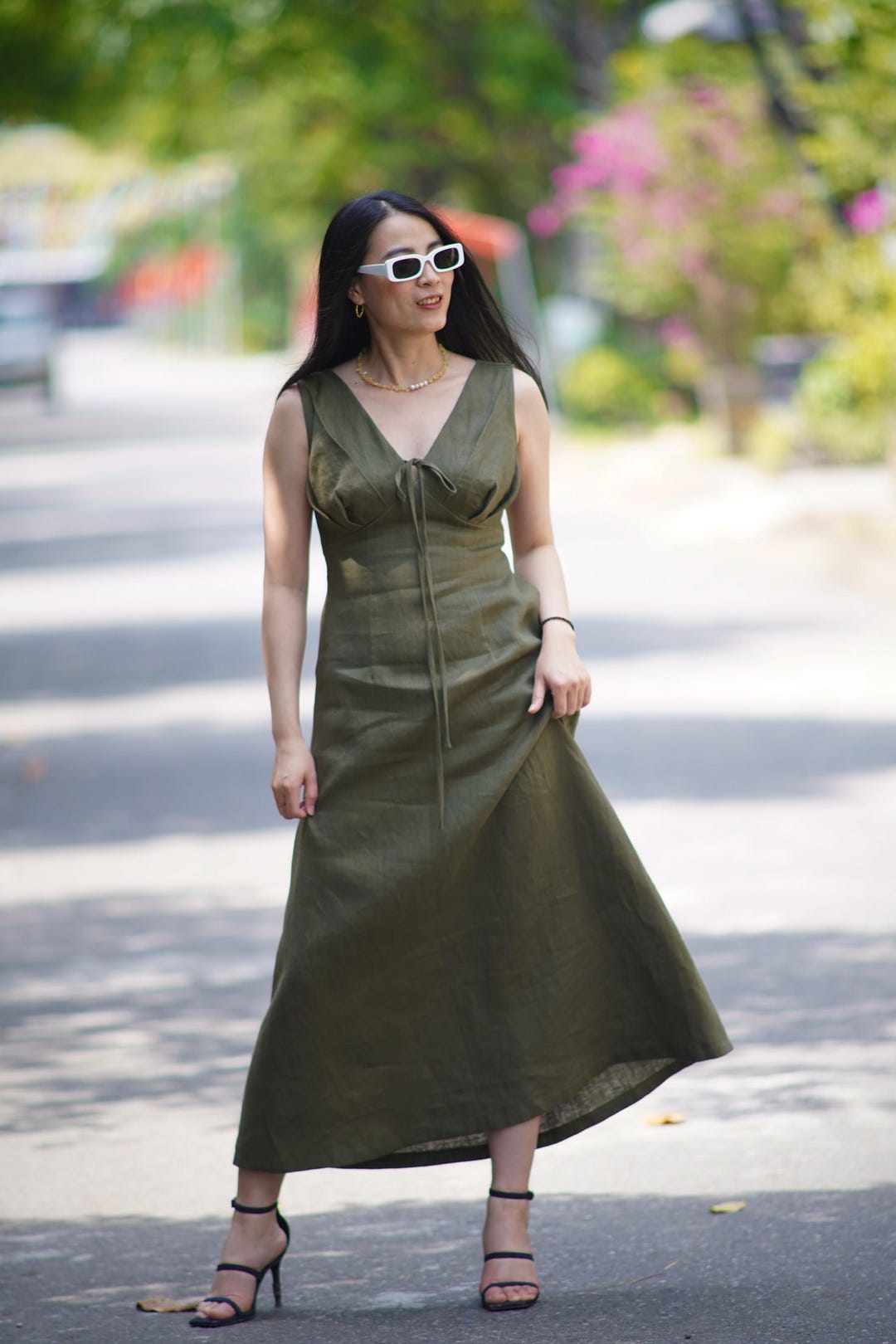Fitting Linen Dress Backless Dress Deep V Dress Summer Dress Dress Gift ...