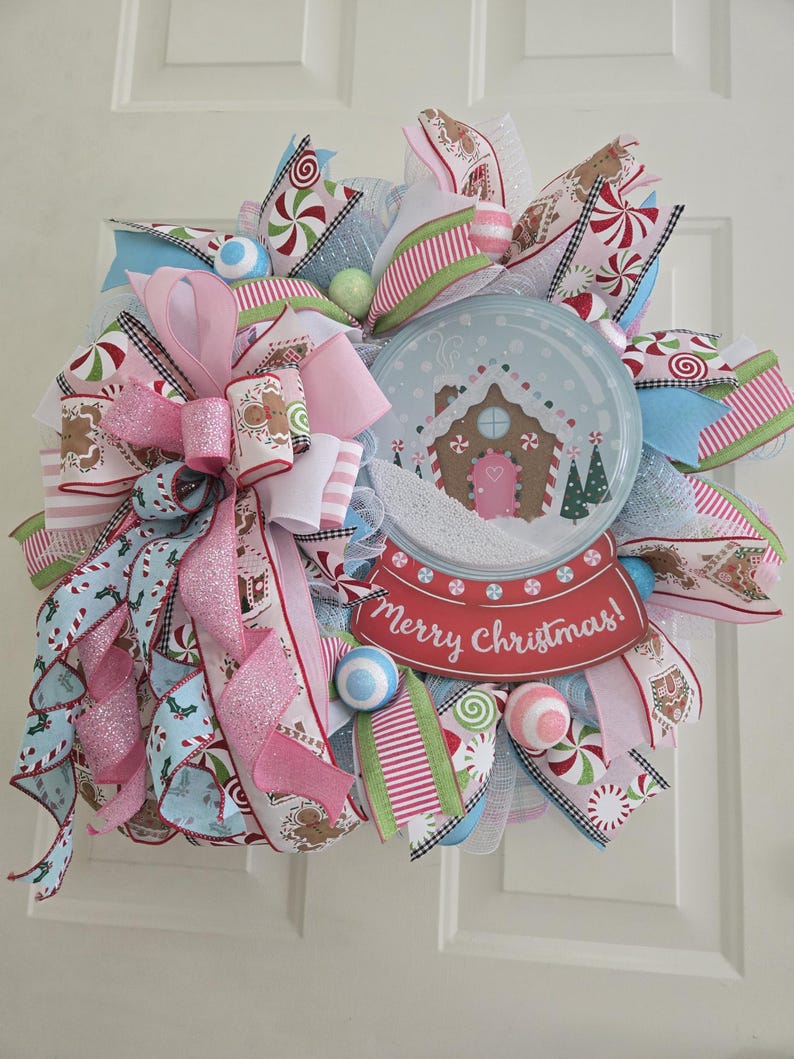 Gingerbread House Snow Globe Christmas Wreath: Whimsical Holiday Decor ...