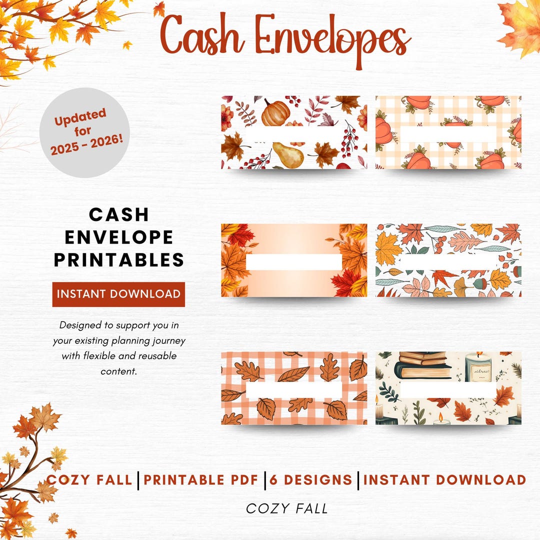 Fall Cash Envelopes: Autumn Designs, Expense Trackers | Printable ...