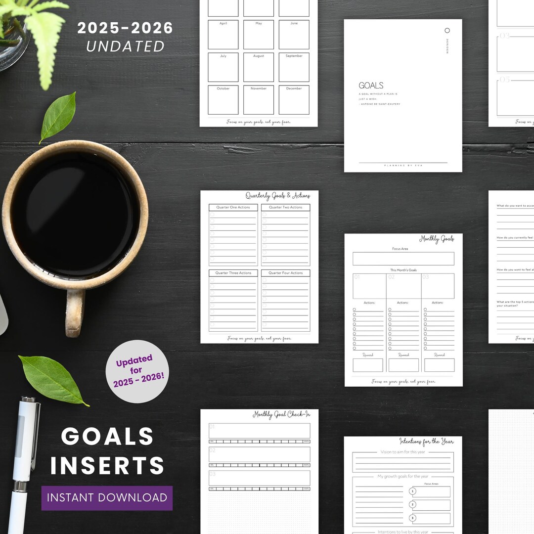 Undated Goals Planner Inserts (2025 Version) | Annual, Quarterly, and ...