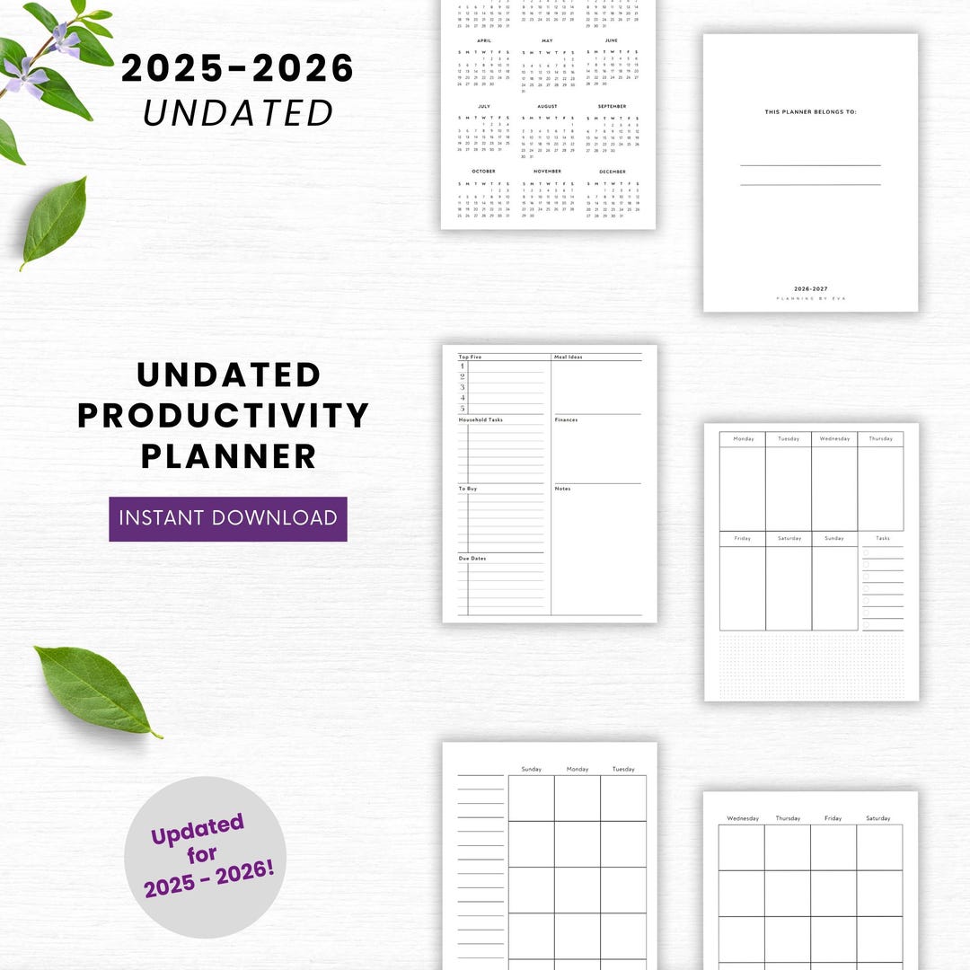 Undated Productivity Planner Layout - Minimal Neutral Design ...
