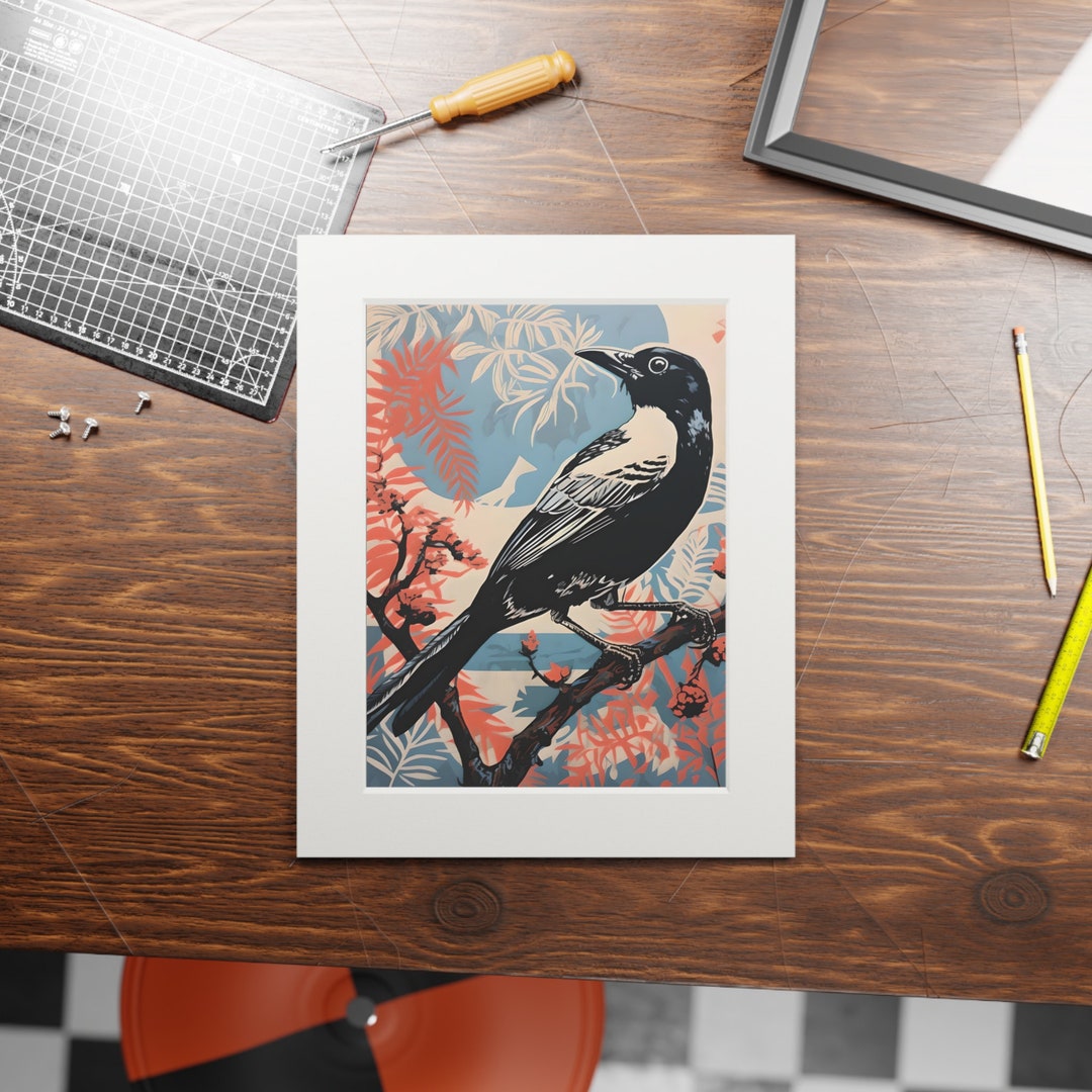 Magpie Floral Print - Fine Art Thick Print Paper - Etsy