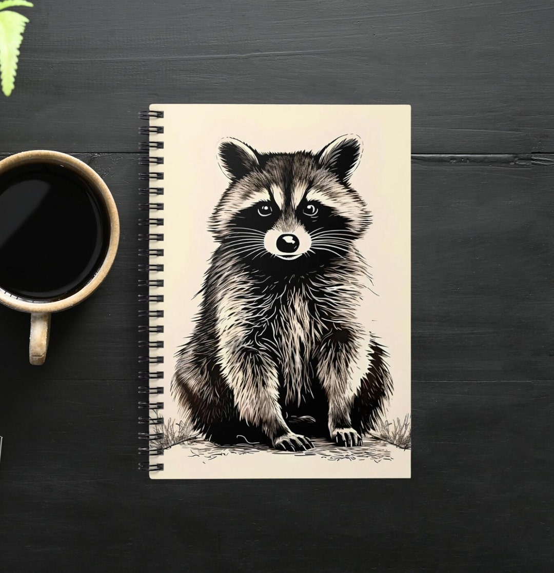 Spiral Notebook Raccoon Art Gift Ideas for Friend Raccoon Vintage Art ...