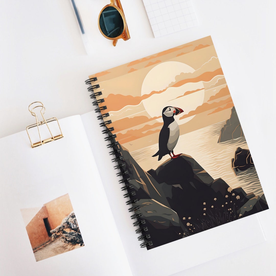 Spiral Notebook Puffin Gift Ideas for Friend Exotic Birds Modern Art ...