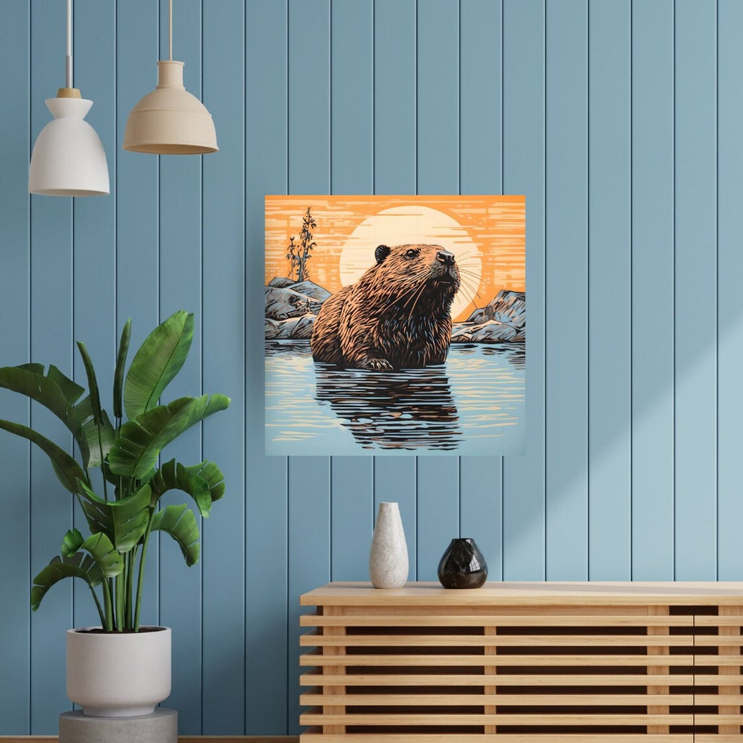Canvas Beaver Wall Art Modern Minimalist Beavers Design Print Canvas ...