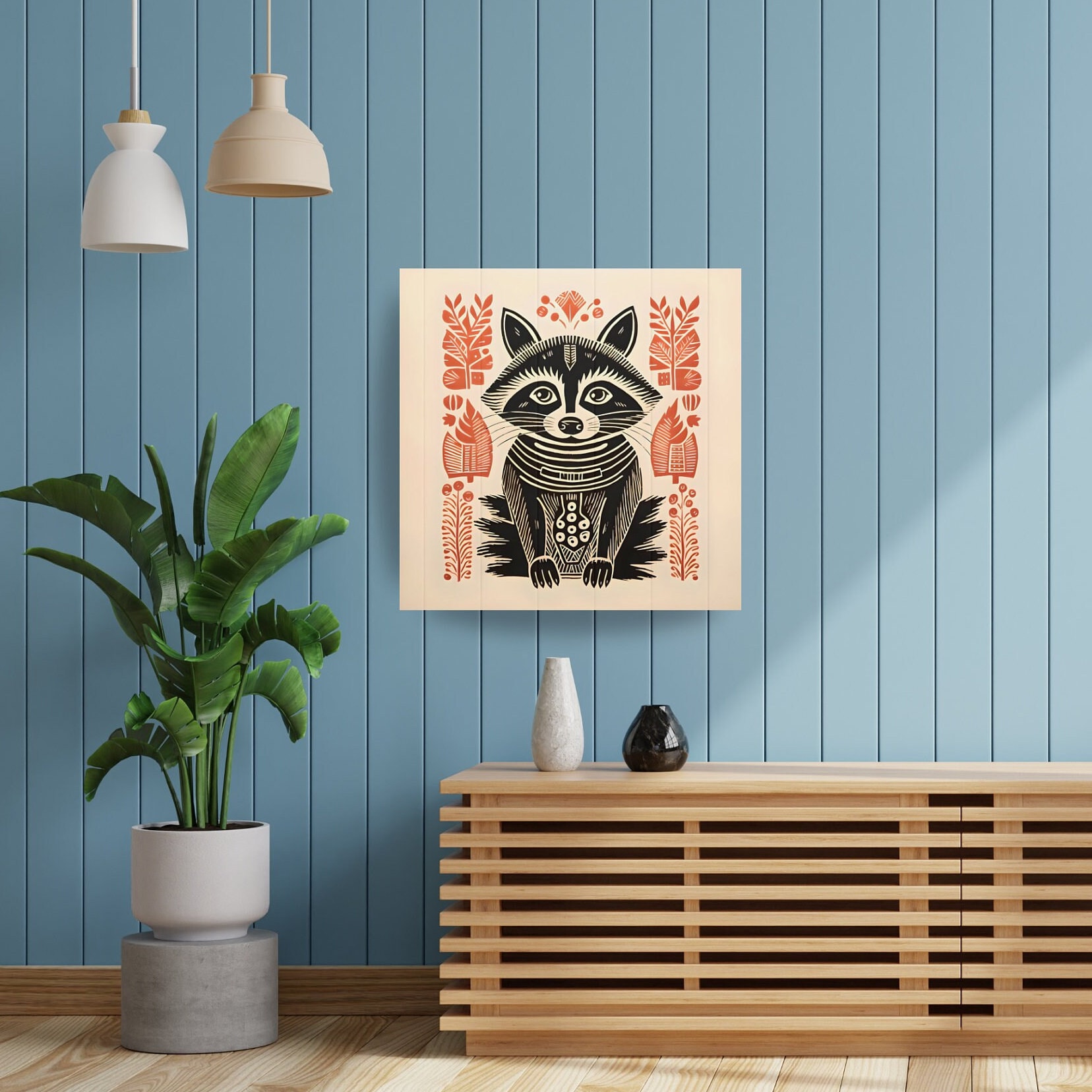 Canvas Raccoon Wall Art Modern Minimalist Raccoons Design Print Canvas ...