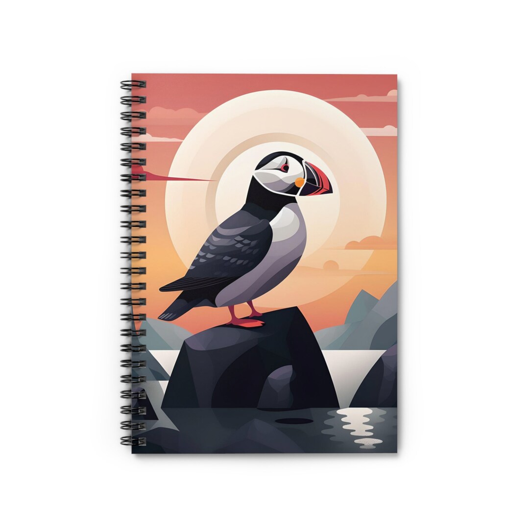 Spiral Notebook Puffin Gift Ideas for Friend Exotic Birds Modern Art ...